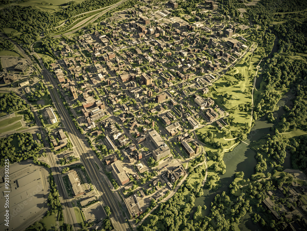 Technical aerial visual, 3D LiDAR GIS aerial map satellite scan model ...