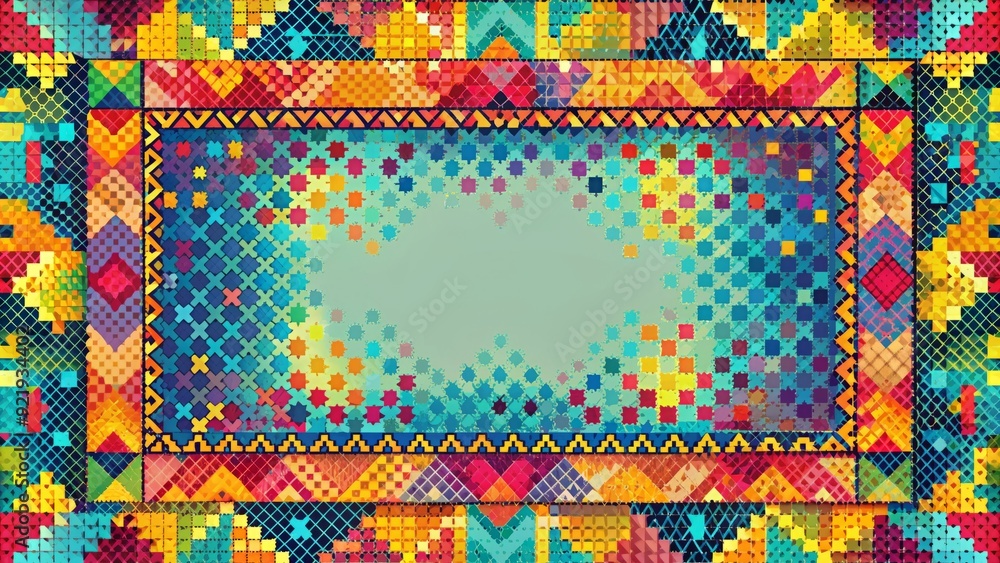 Colorful pixel art frame with geometric shapes and abstract design ...