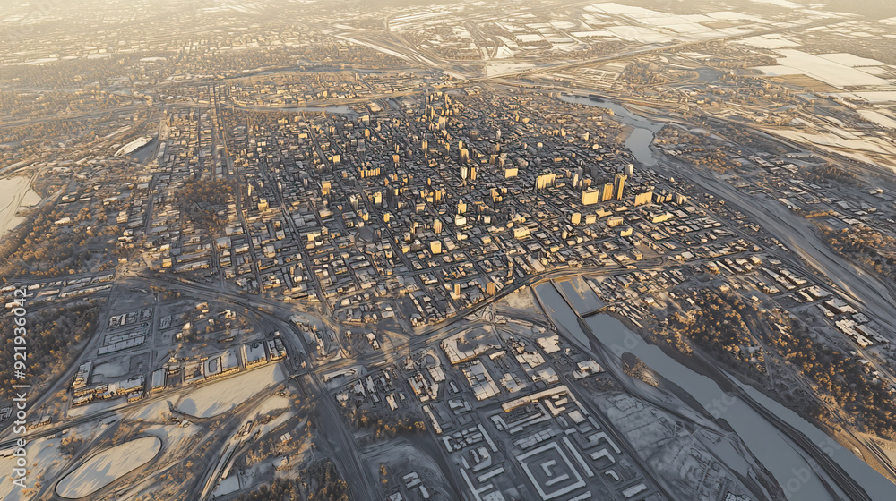 Technical aerial visual, 3D LiDAR GIS aerial map satellite scan model ...