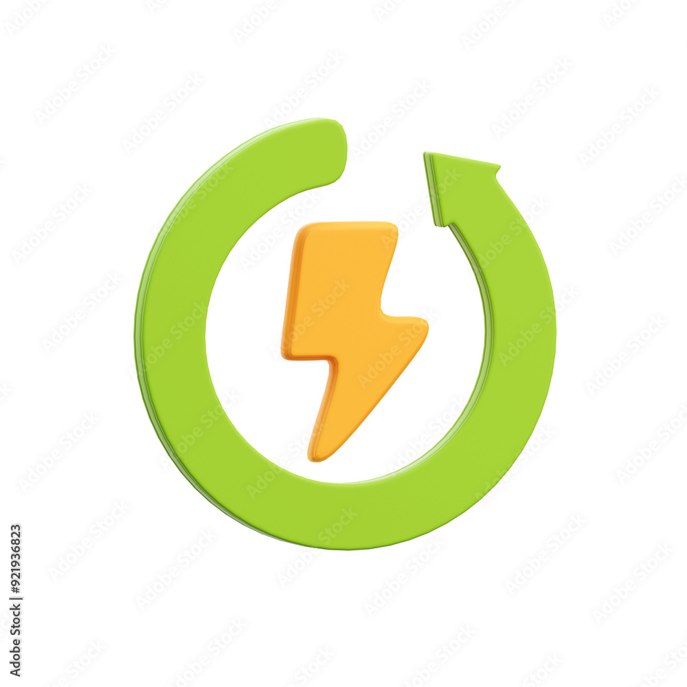 3D icon of Renewable Energy Symbol, Circular Arrow with Lightning Bolt ...