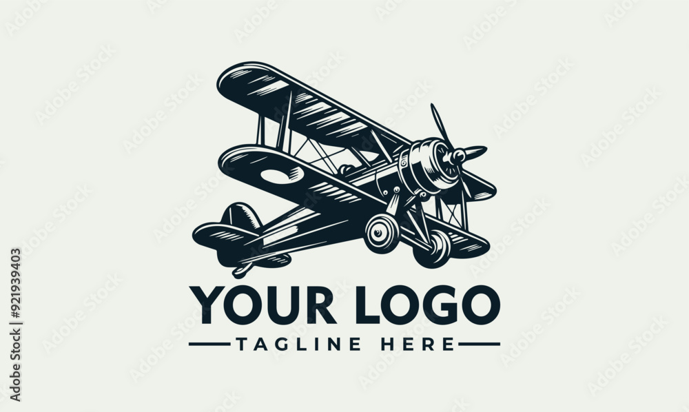 Vintage biplane with propeller is a classic vector logo suitable for ...