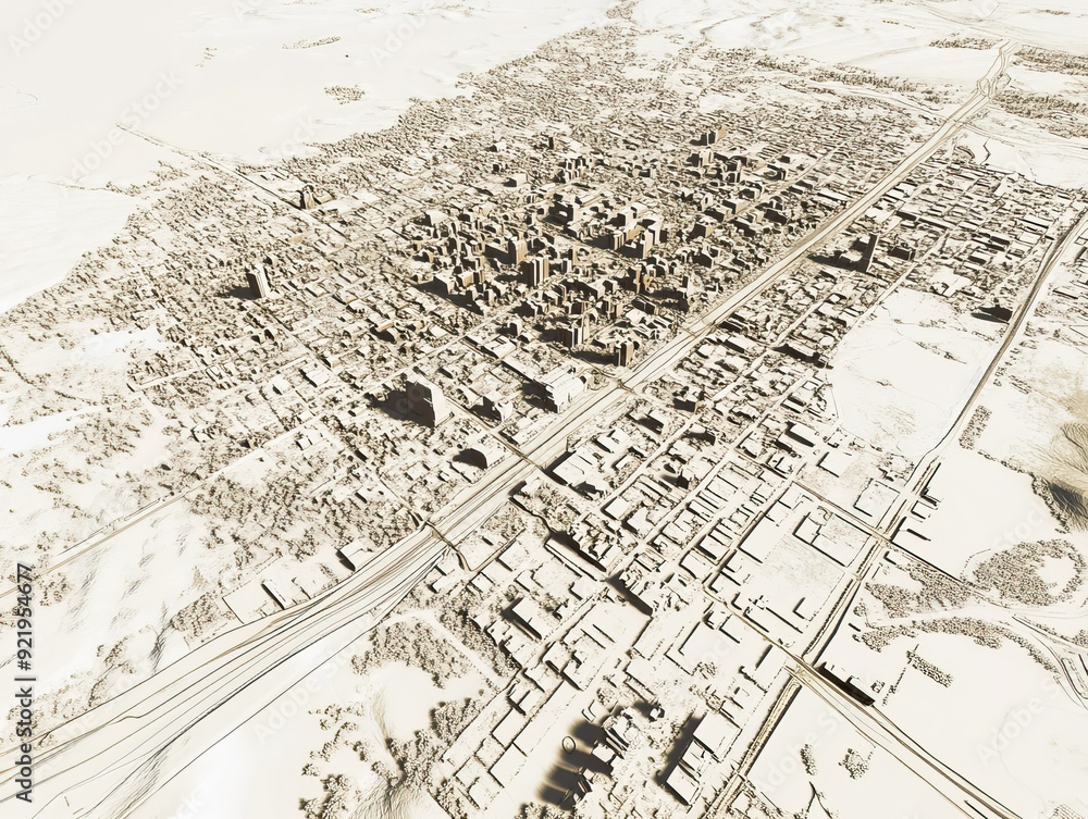 ภาพประกอบสต็อก Technical aerial visual, 3D LiDAR GIS aerial map ...