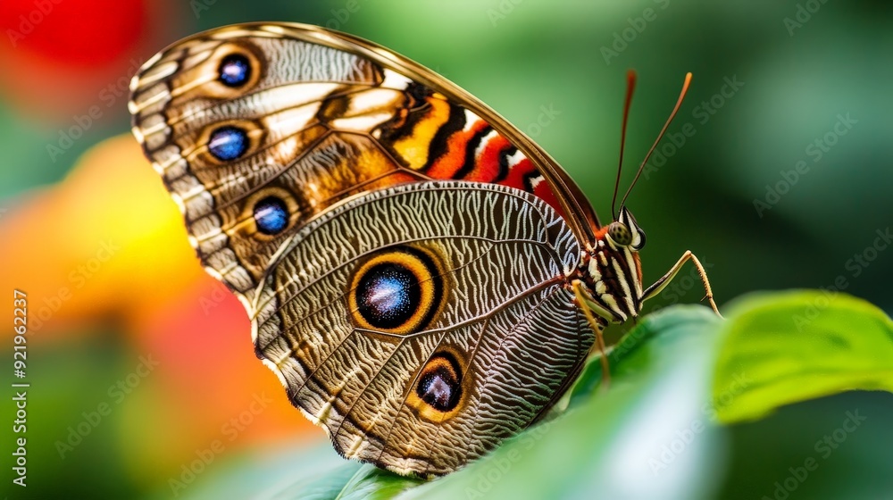 A close-up of a butterfly with its wings folded, revealing its ...