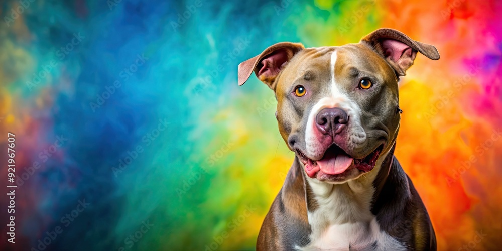 Colorful pitbull dog posing in front of a vibrant background, pitbull ...