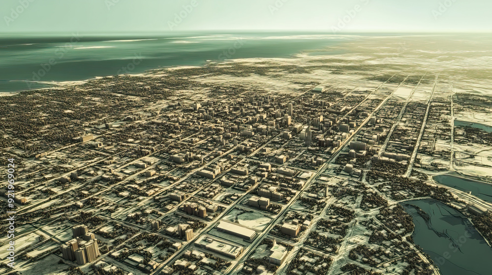 Technical aerial visual, 3D LiDAR GIS aerial map satellite scan model ...