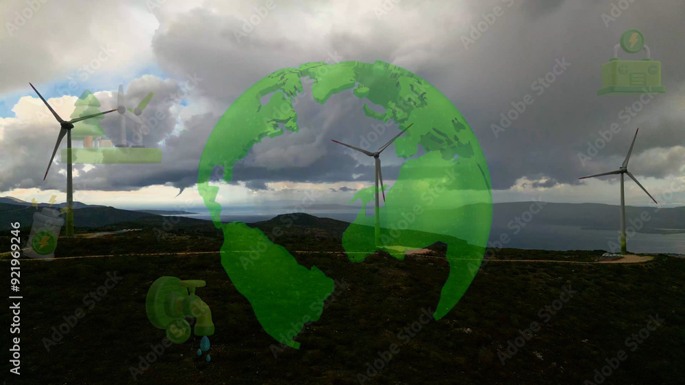 Alternative Energy. Wind farm. Aerial view of horizontal-axis wind ...