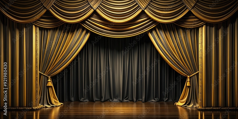 Black and gold theater stage curtains adding a touch of elegance and ...