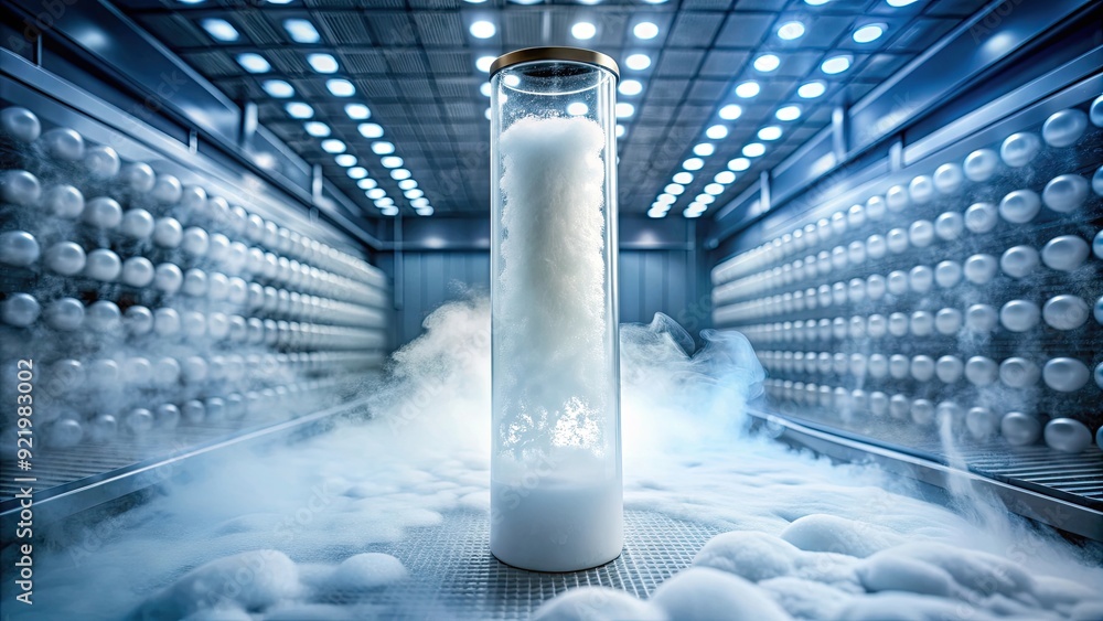 Cryopreservation of test tube on liquid nitrogen in a liquid nitrogen ...