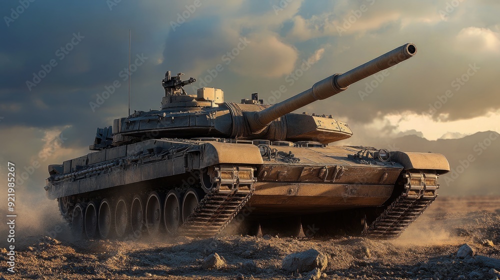 Powerful American battle tank on rugged terrain, showcasing its modern ...