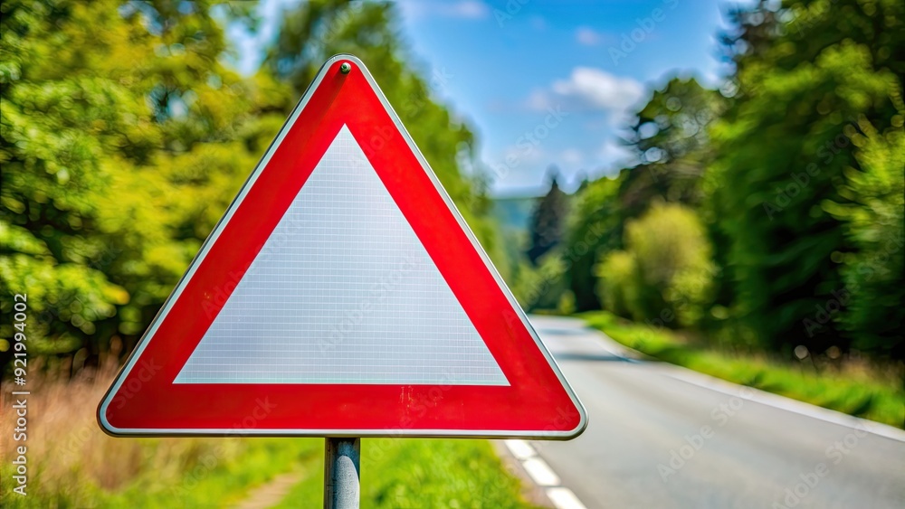 Warning sign on route with illuminated red triangle, warning, sign ...