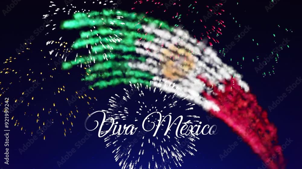 September 16, mexico independence day banner. Fireworks mexican flag on ...