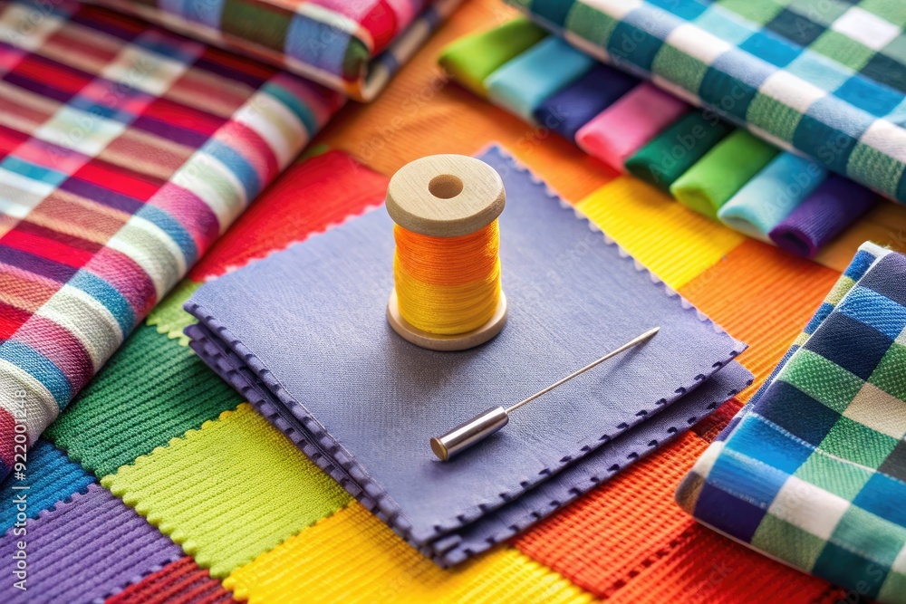 Colorful fabric swatches with a sewing needle and thread beside a ...