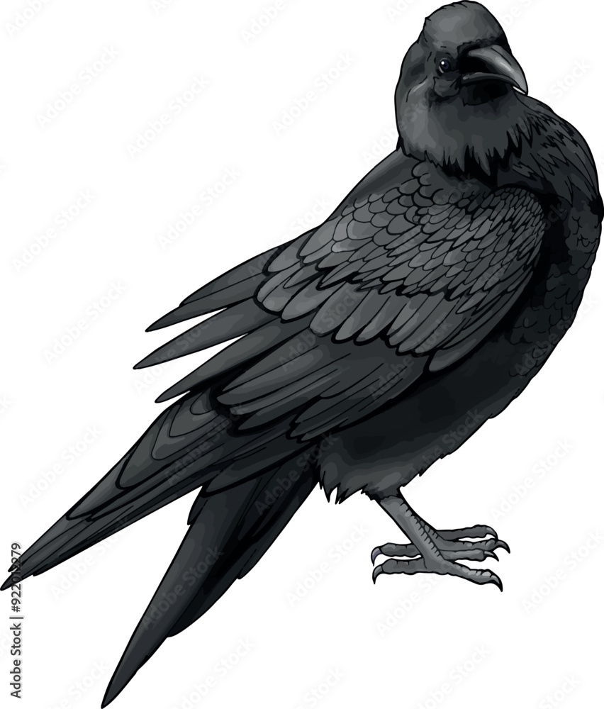 Realistic Line art raven blue black crow animal illustration coloring ...