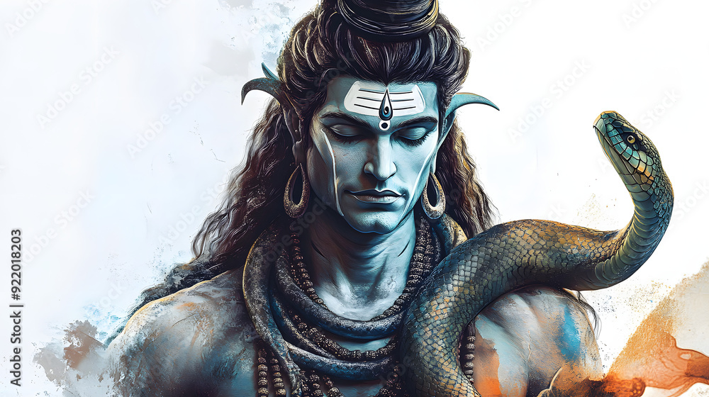 Beautiful digital painting of lord Shiva with divine serpent on white ...
