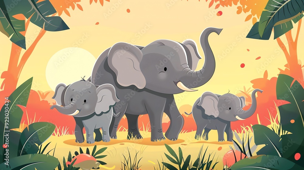 Create a vector illustration of a African Elephant Family A family of ...