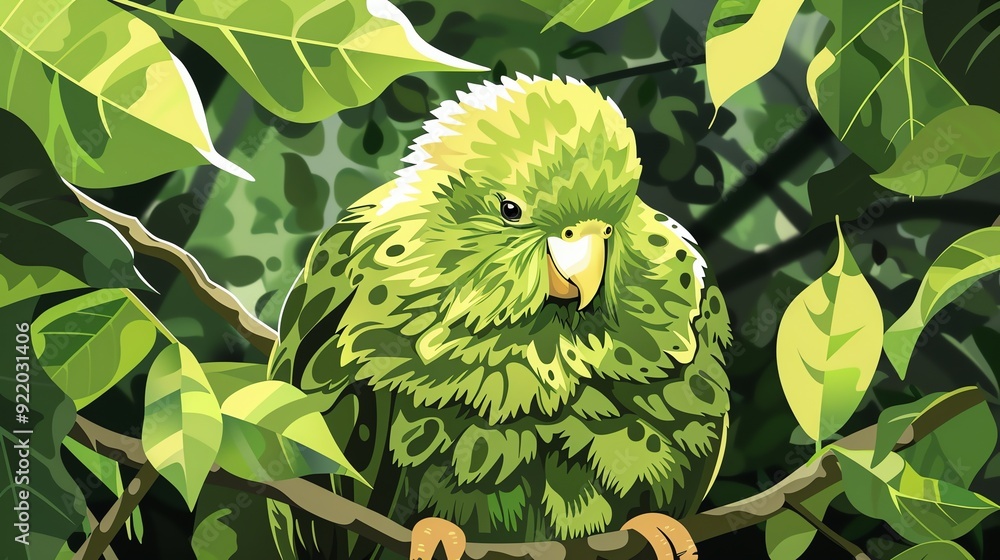 Create a vector illustration of a Kakapo Parrot in the Bush A Kakapo ...