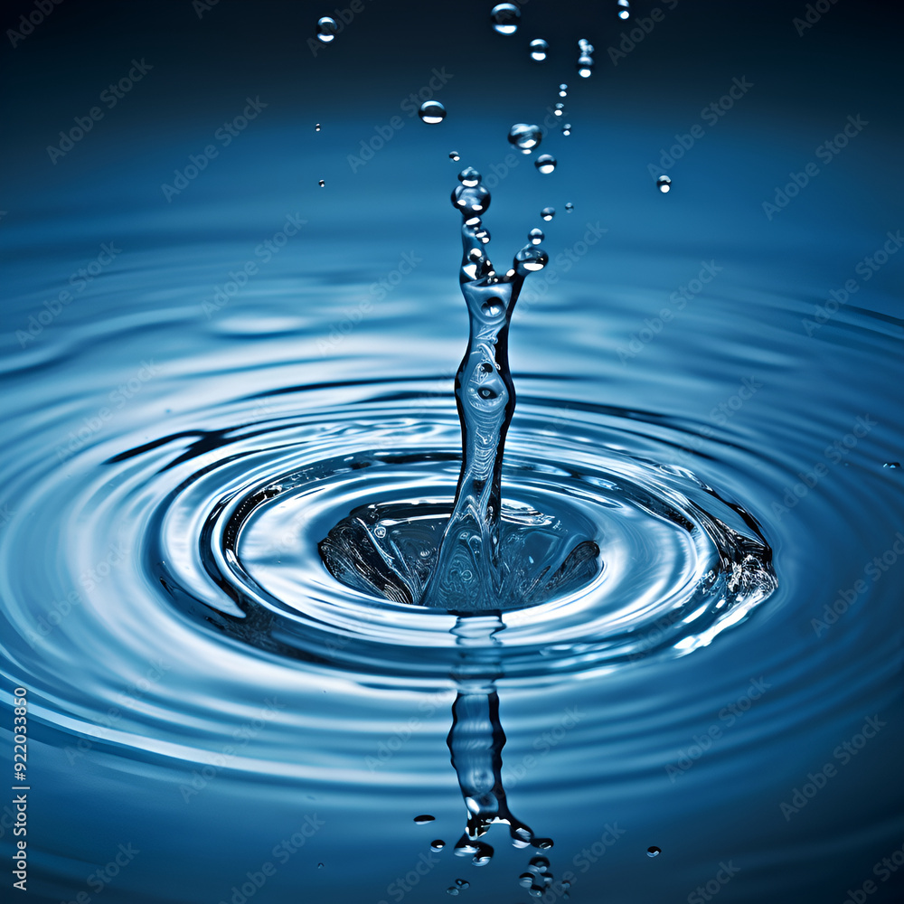 Close up falling drop of clear water with waves splash form crown ...