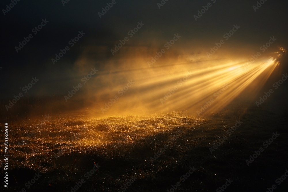 Create a composition where bright rays of light cross a dark field ...