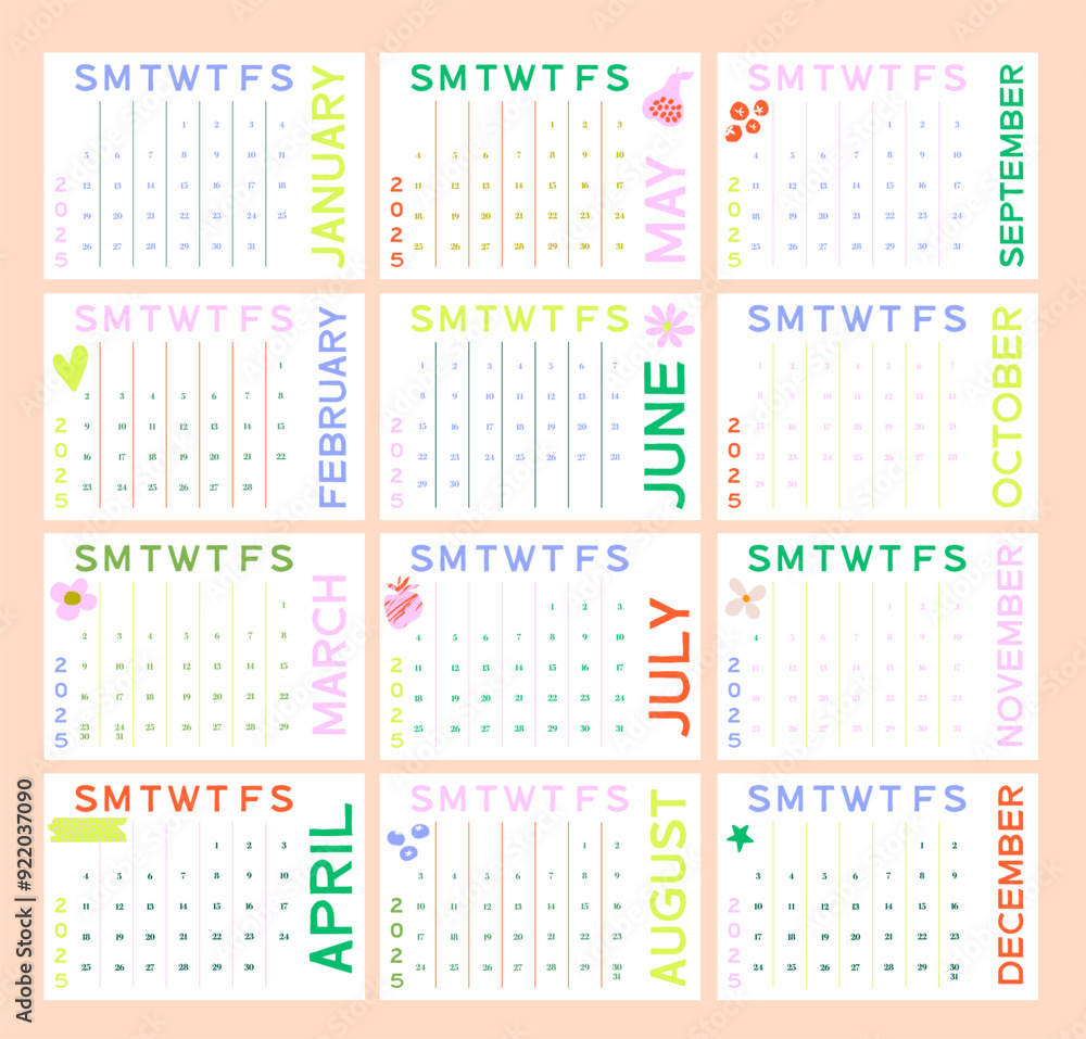 2025 calendar. Week start Sunday corporate design planner template ...