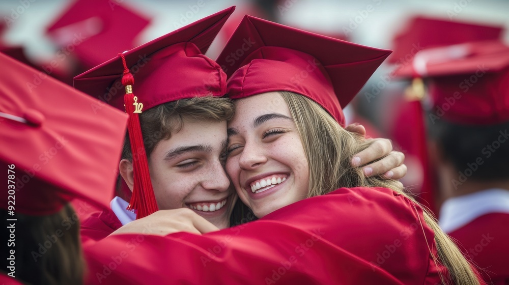 High school seniors dressed in caps and gowns, celebrating their ...