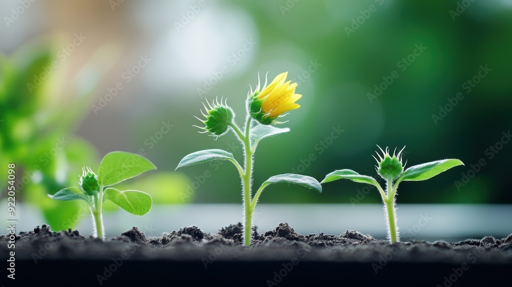 Timelapse sequence of a sunflower seedling growing from a seed to a ...