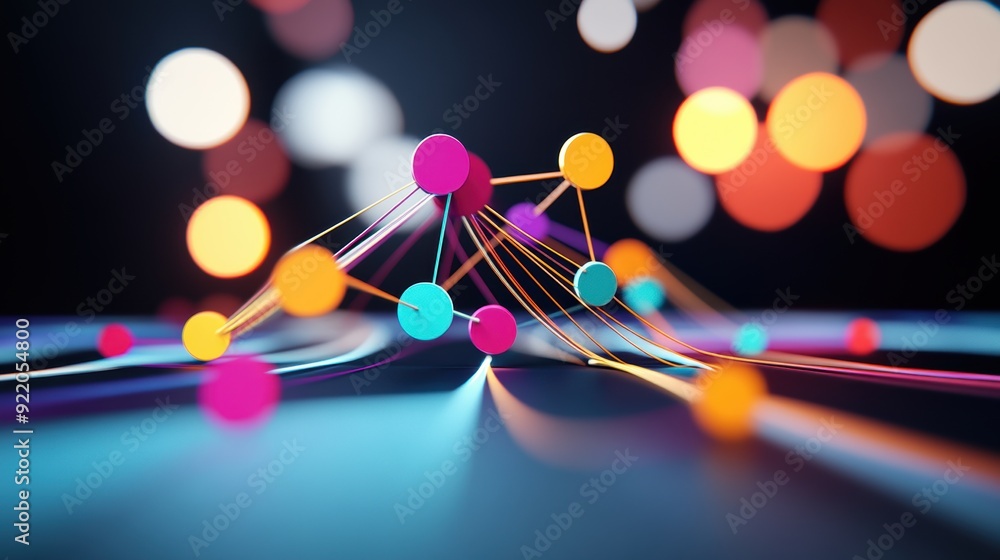 An abstract illustration of a stock market chart with colorful lines ...