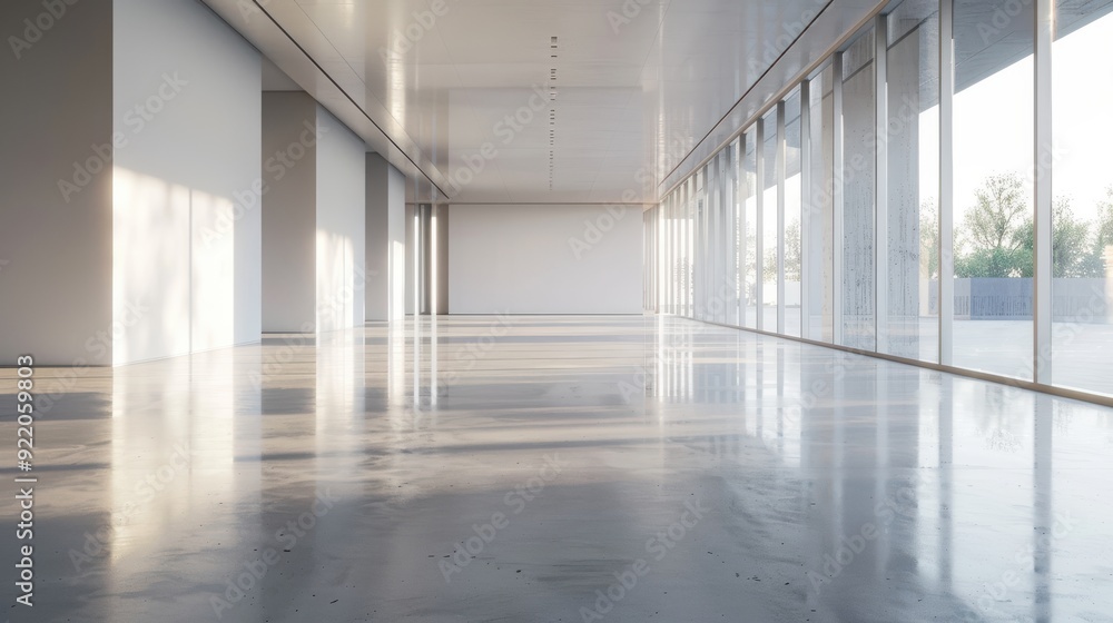 An empty floor background with a polished concrete surface, the space ...
