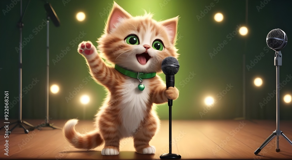 kitten with a microphone, cute kitten with mic singing on stage Stock ...