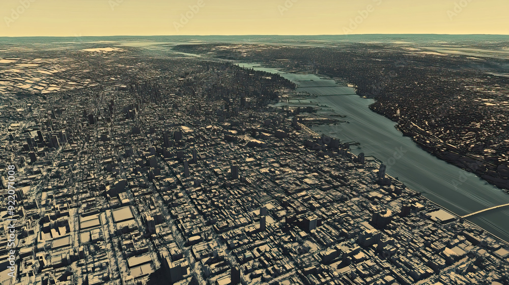 Technical aerial visual, 3D LiDAR GIS aerial map satellite scan model ...