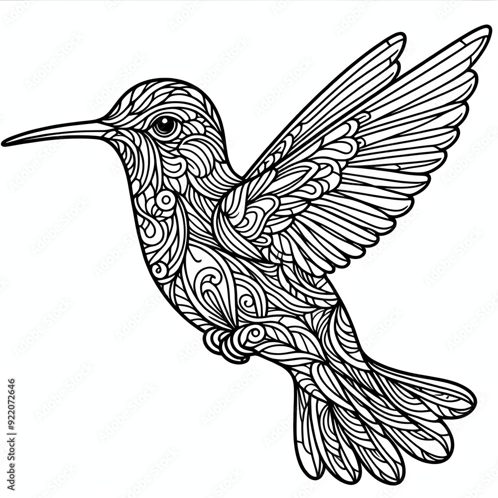 Geometric illustration of Hummingbird Mandala coloring page outline ...