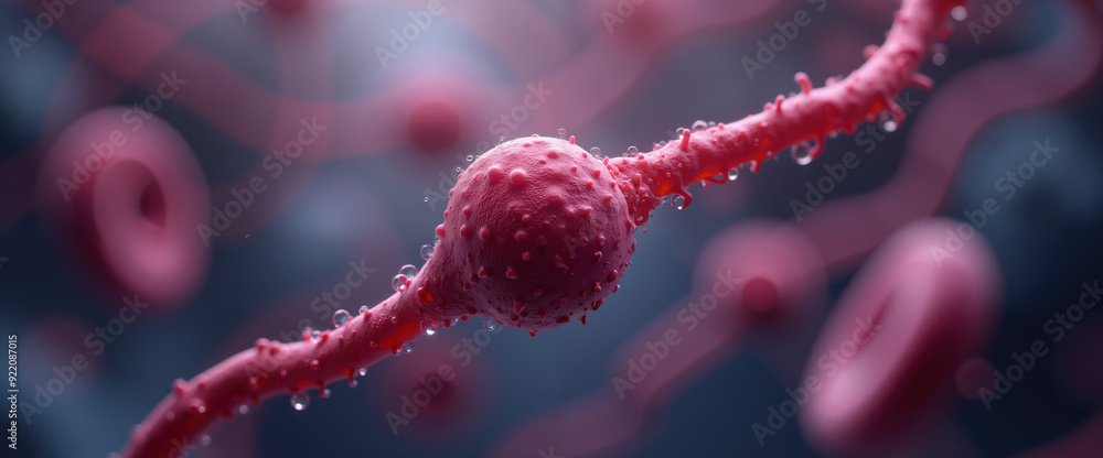 Microscopic Closeup of an Axon Neural Pathway with Red Blood Cells in ...