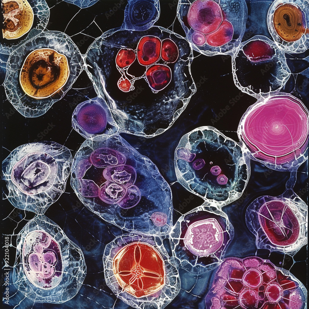 cells microscopic biology science microorganism colorful bubbles ...