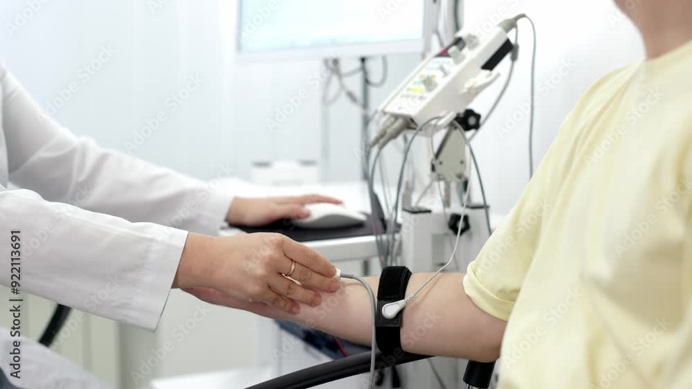 The patient undergoes an electromyography (EMG) test to assess nerve ...
