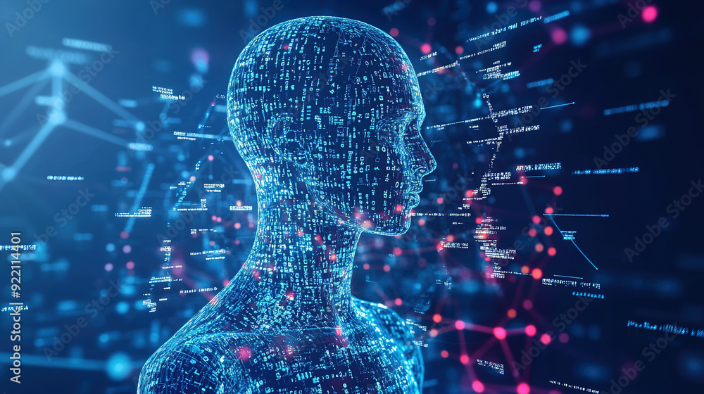 Futuristic depiction of the human genome with digital code overlaid on ...