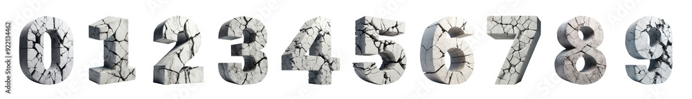 Cracked 3D concrete numbers collection. Transparent background PNG ...