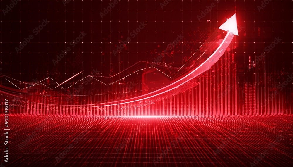 Futuristic red signal trend drop down arrow chart digital ...