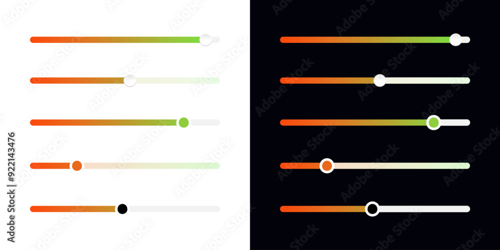 Gradient slider control bar vector set on white and black background ...