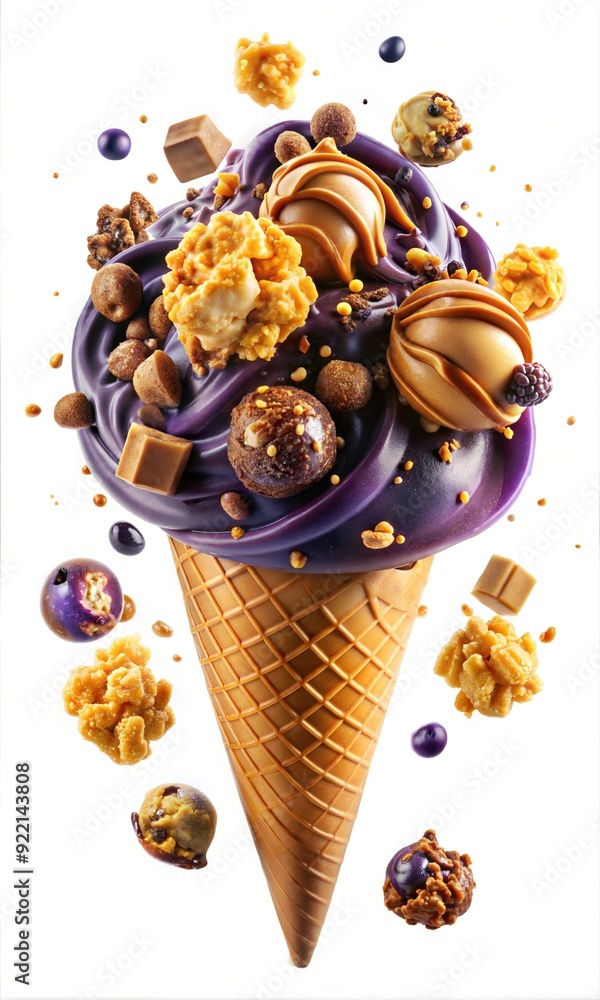 Purple Space Chocolate Nuggets Ice Cream Cone with Swirls and Whipped ...