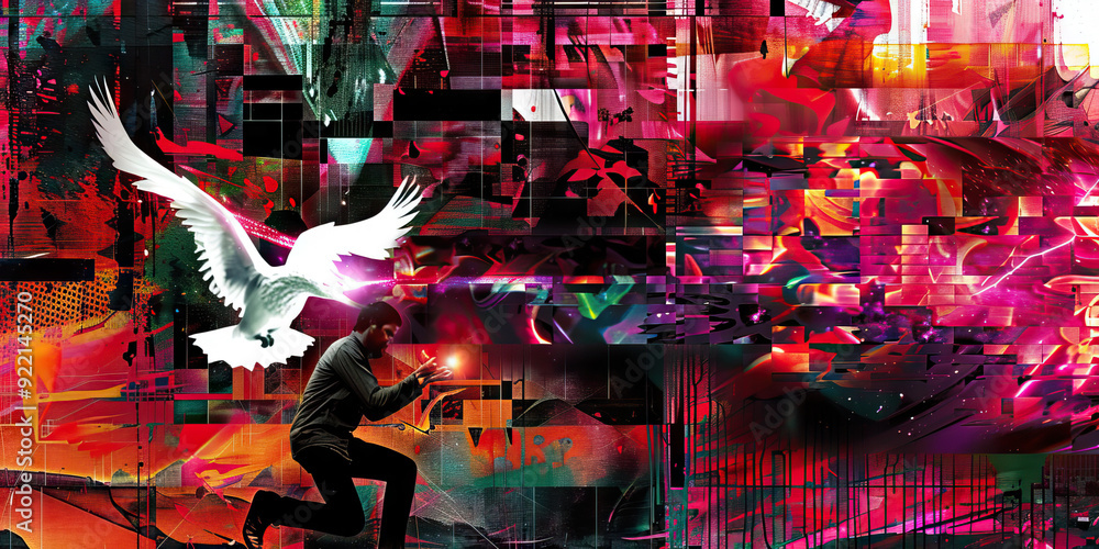 Pentecost concept art. Glowing white dove of the holy spirit descending ...