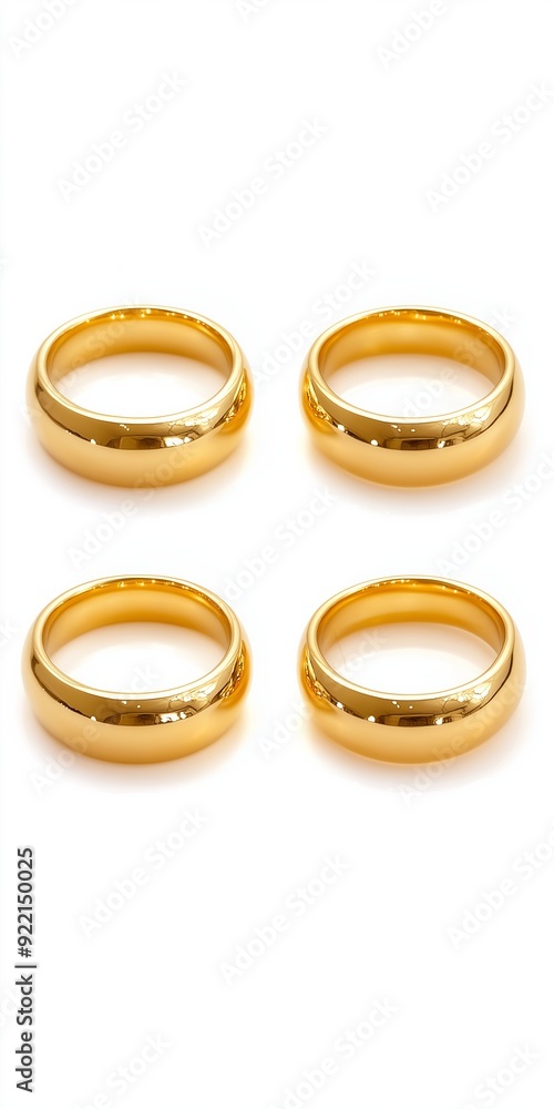 Four gold rings with a gold band. The rings are all the same size and ...