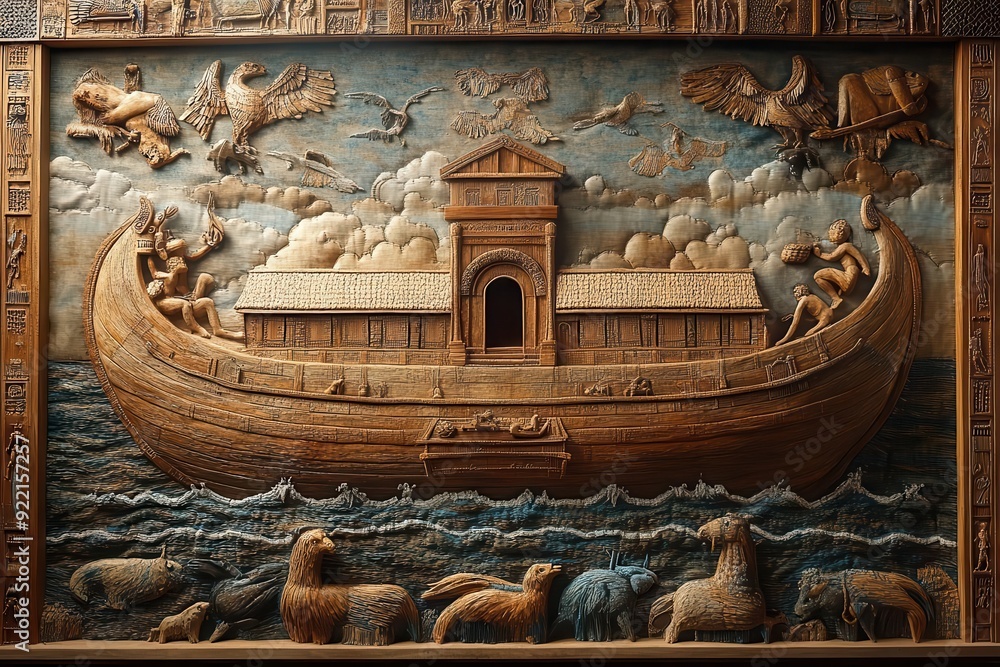 ancient flood myth tapestry intricately woven scenes depicting noahs ...