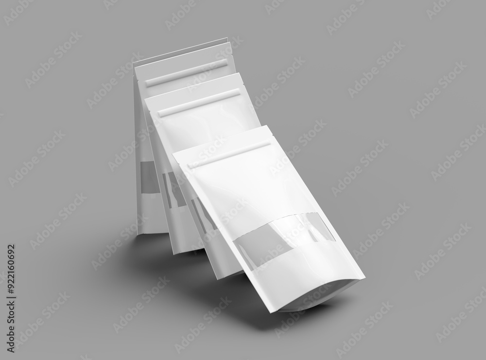Render of a long glossy doypack with the window hole on a light ...