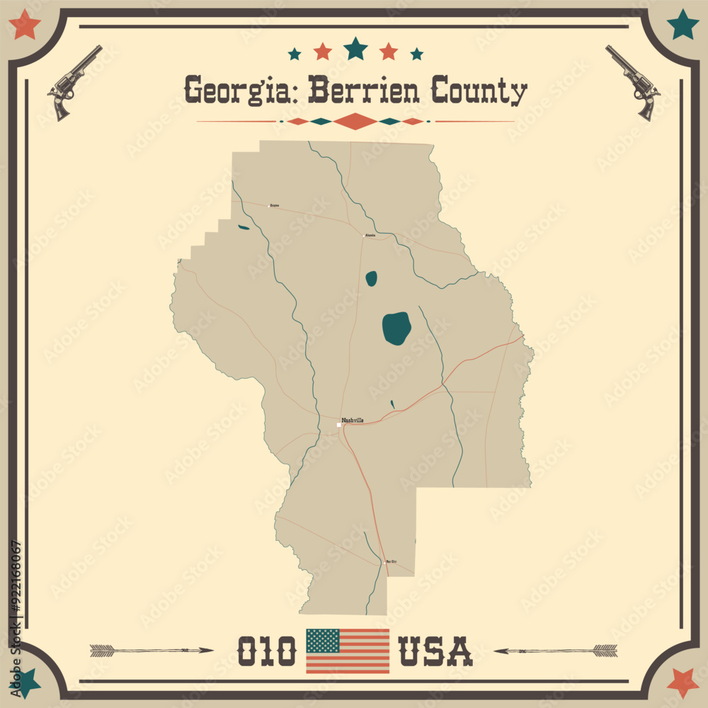 Large and accurate map of Berrien County, Georgia, USA with vintage ...