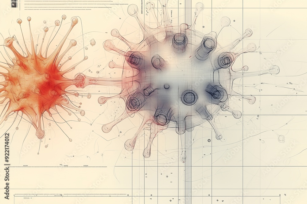 Study of the virus, under the microscope, life forms. Drawing. Notes ...