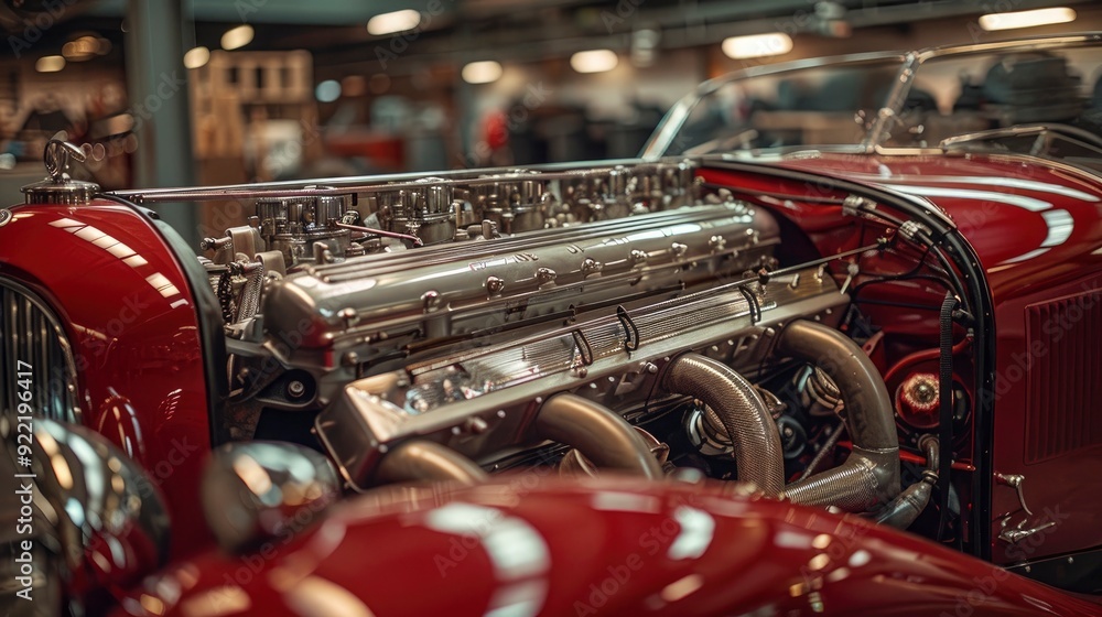 A classic car restoration project, with the engine being rebuilt and ...