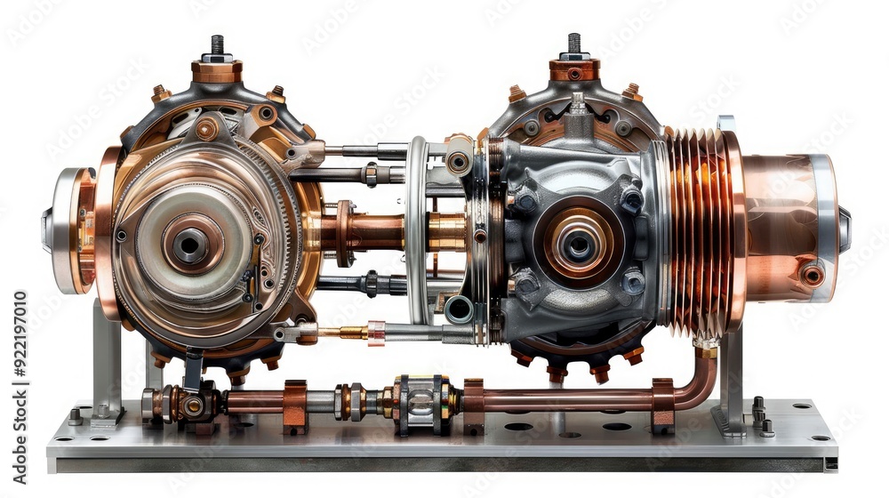 A cross-section of a rotary engine, showing the unique design and ...