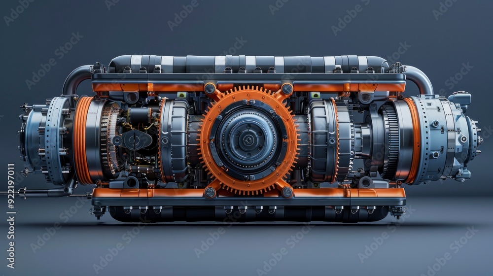 A cross-section of a rotary engine, showing the unique design and ...