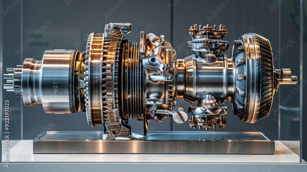 A cross-section of a rotary engine, showing the unique design and ...