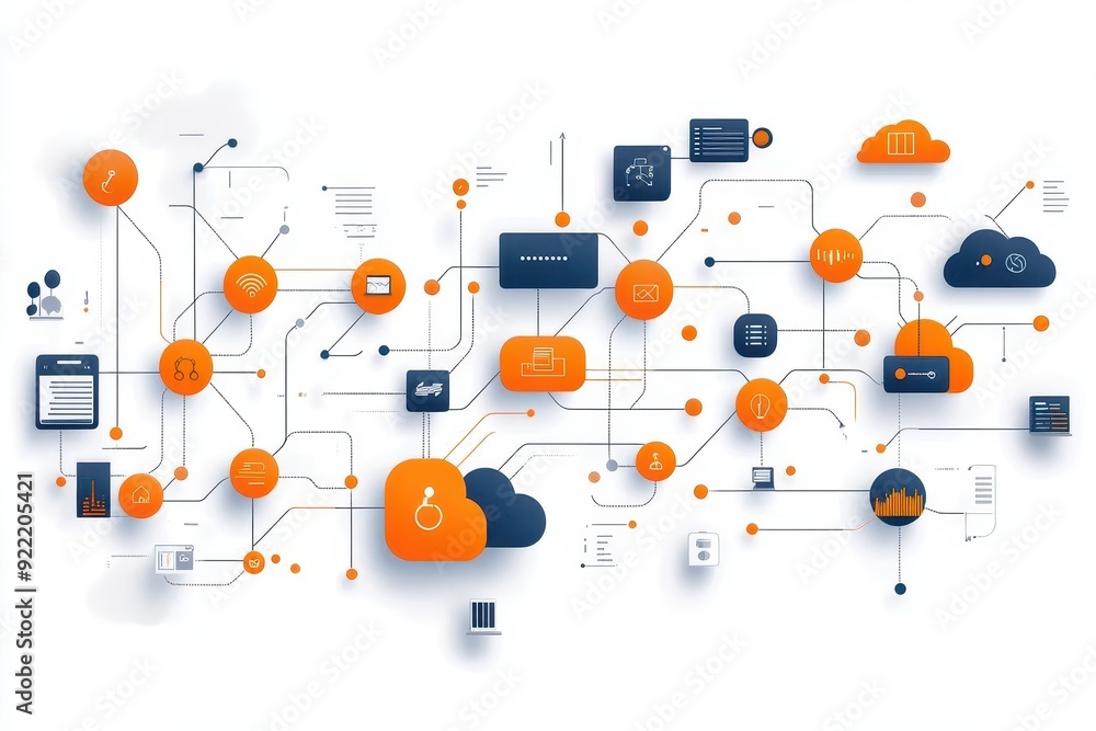 Photo & Art Print complex data flow diagram with interconnected nodes ...