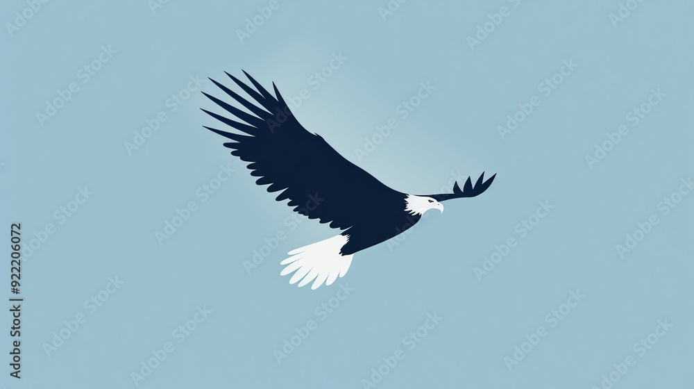 An eagle soaring high in a clear sky, minimalist design, clean lines ...